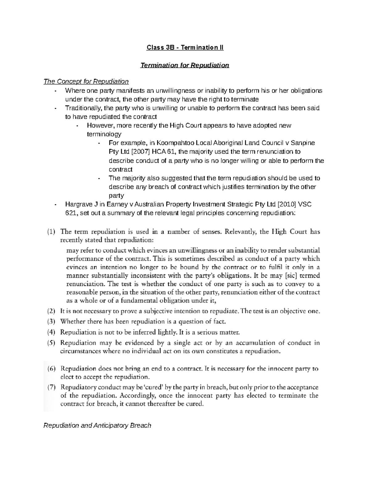 Class 3B - Termination II - Class 3B - Termination II Termination for ...