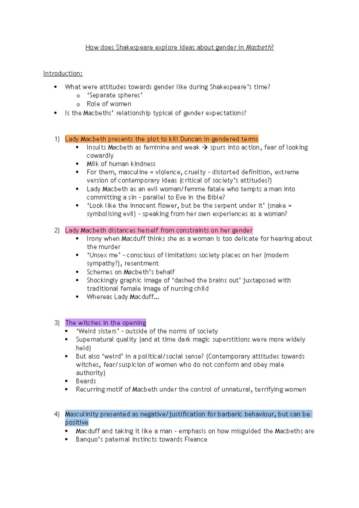 Gender-in-Macbeth-essay-plan 2 - How does Shakespeare explore ideas ...