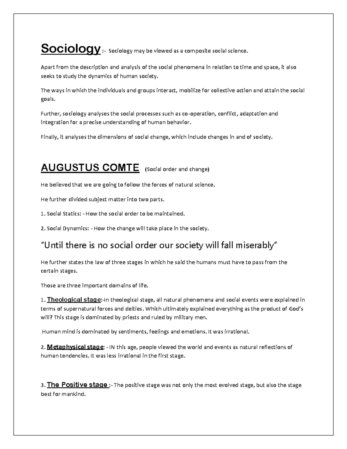 Sociology Complete notes - Sociology :- Sociology may be viewed as a ...