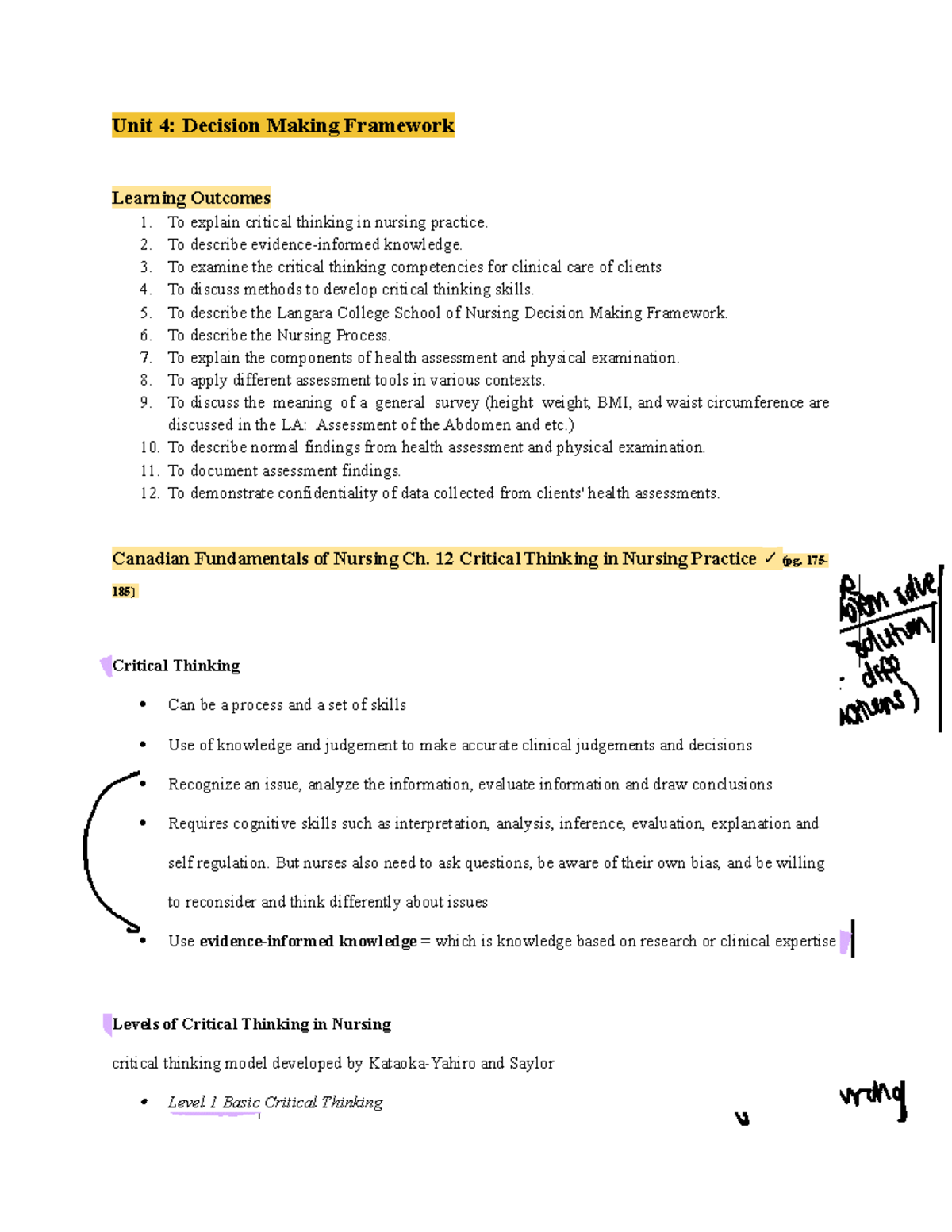 Unit 4 DMF Critical Thinking and Nursing Assessment - Unit 4: Decision Making Framework Learning ...