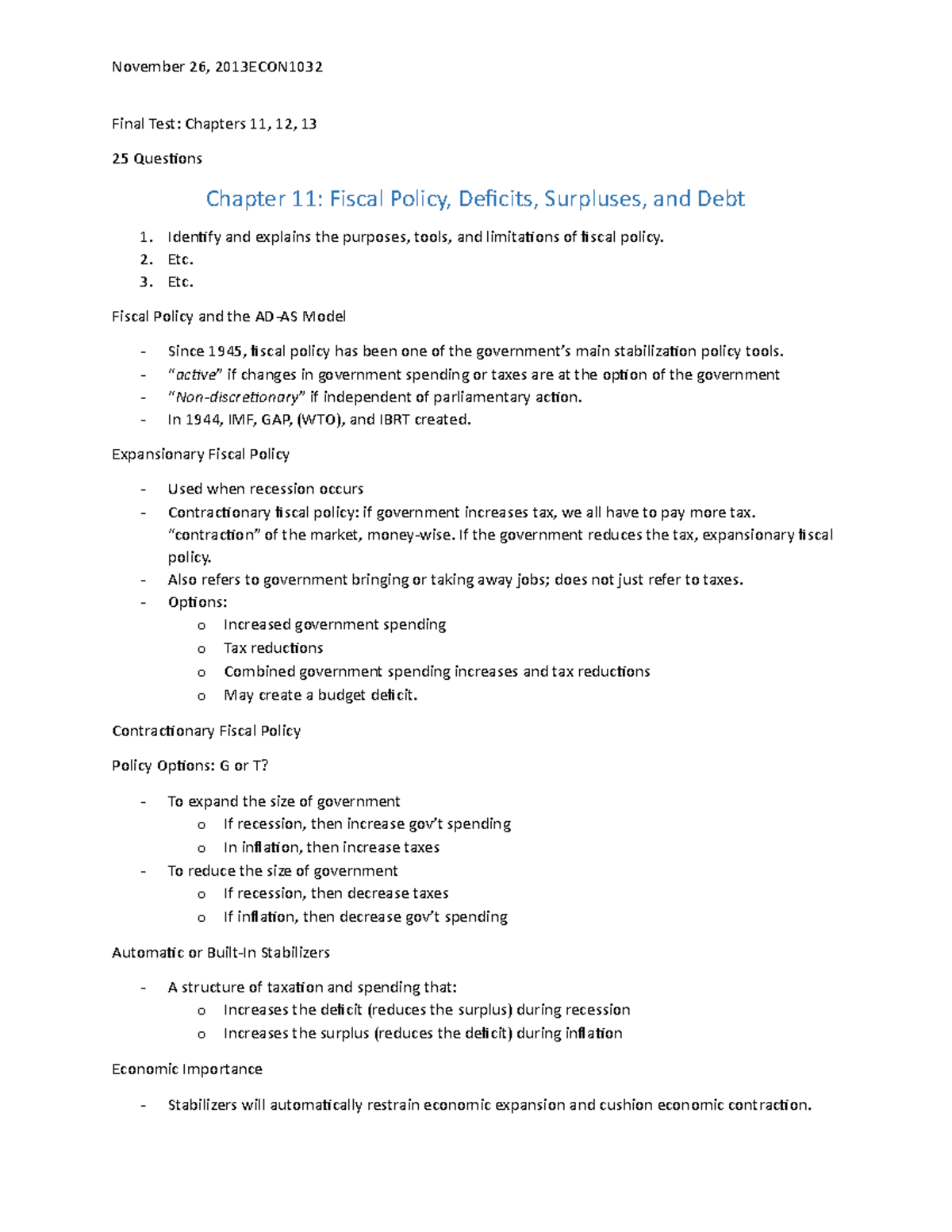 9 - Fiscal Policy, Deficits, Surpluses, and Debt, George Look-Yee ...