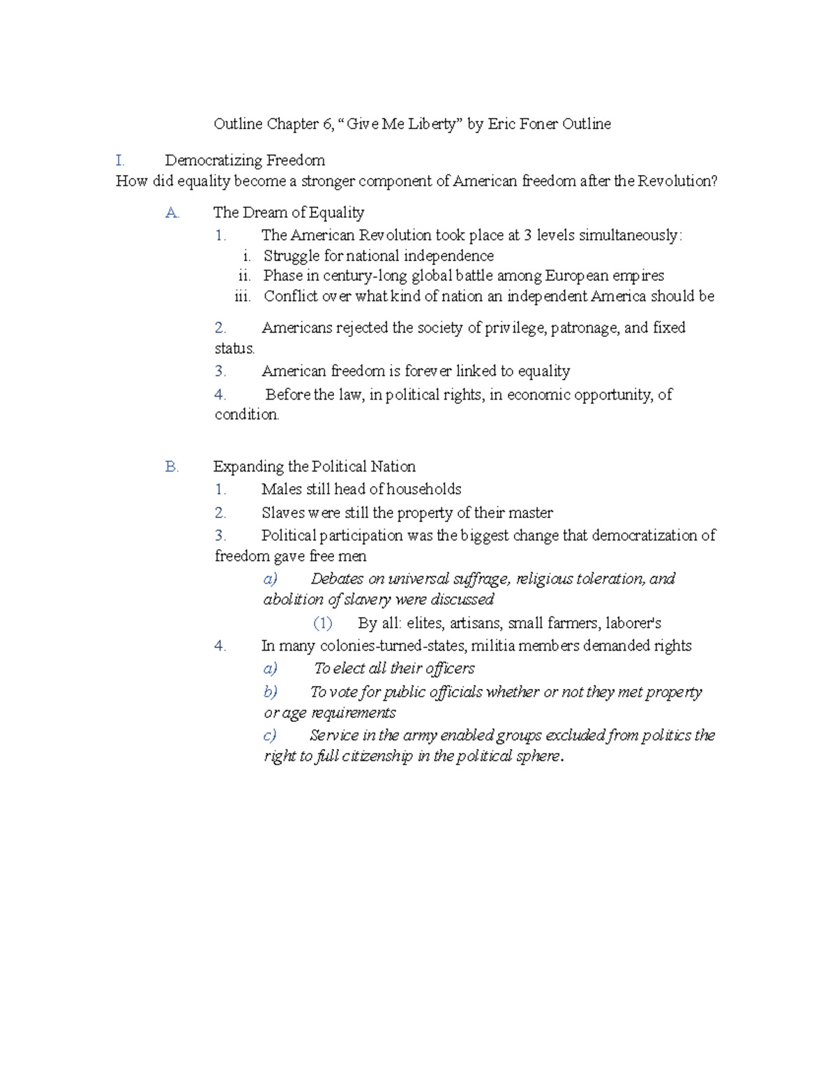 Outline Chapter 6 Give Me Liberty - Outline Chapter 6, “Give Me Liberty ...