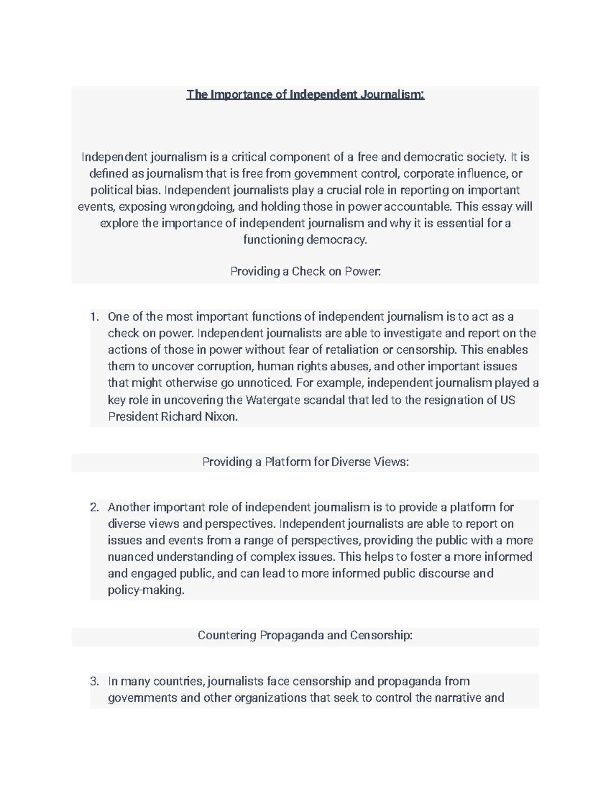 The Importance of Independent Journalism - The Importance of ...