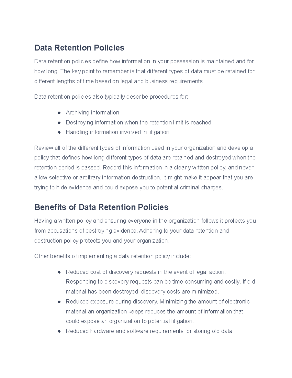 13.1.6 Data Protection and Policies Facts - Data Retention Policies ...