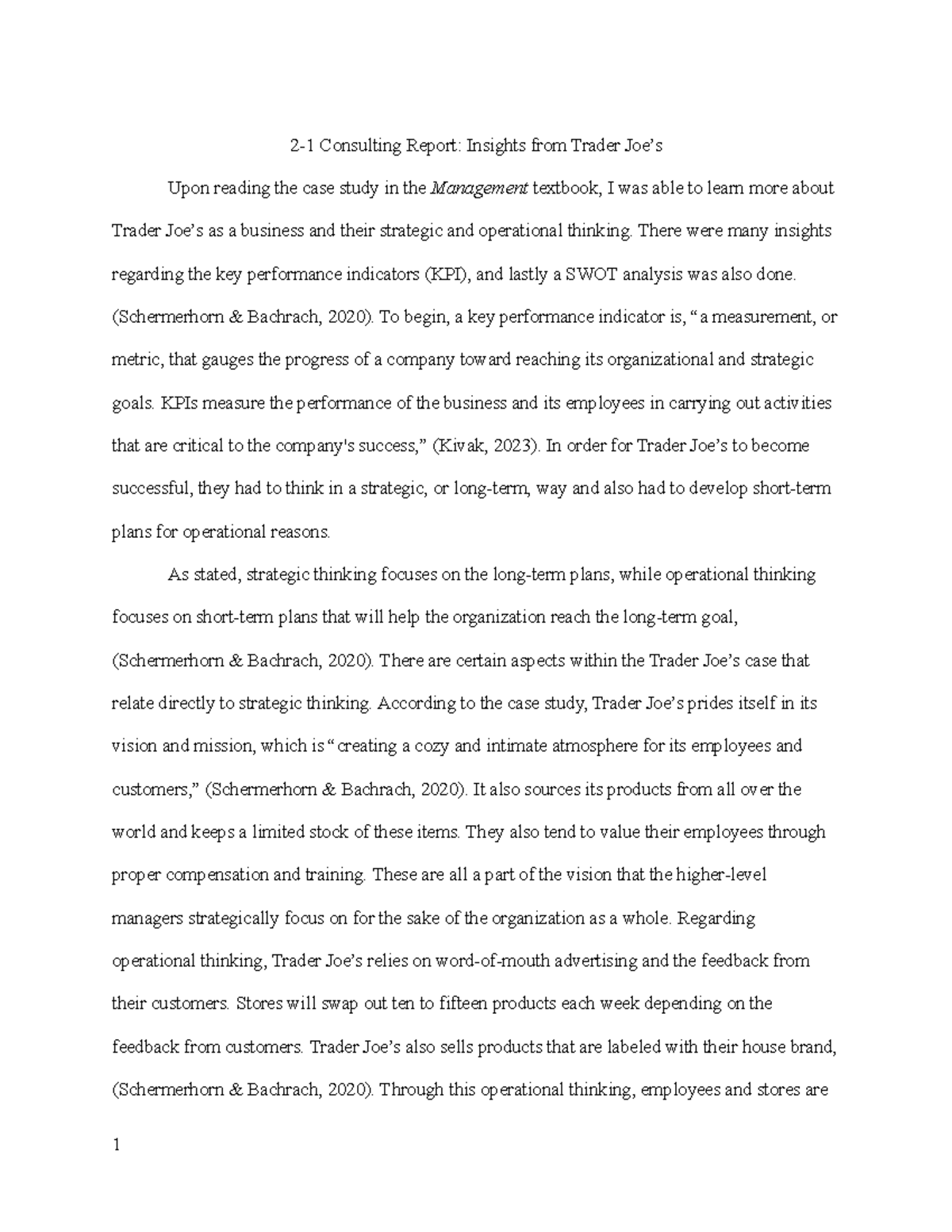 2-1 Consulting Report- Insights from Trader Joe’s - 2-1 Consulting Report: Insights from Trader ...