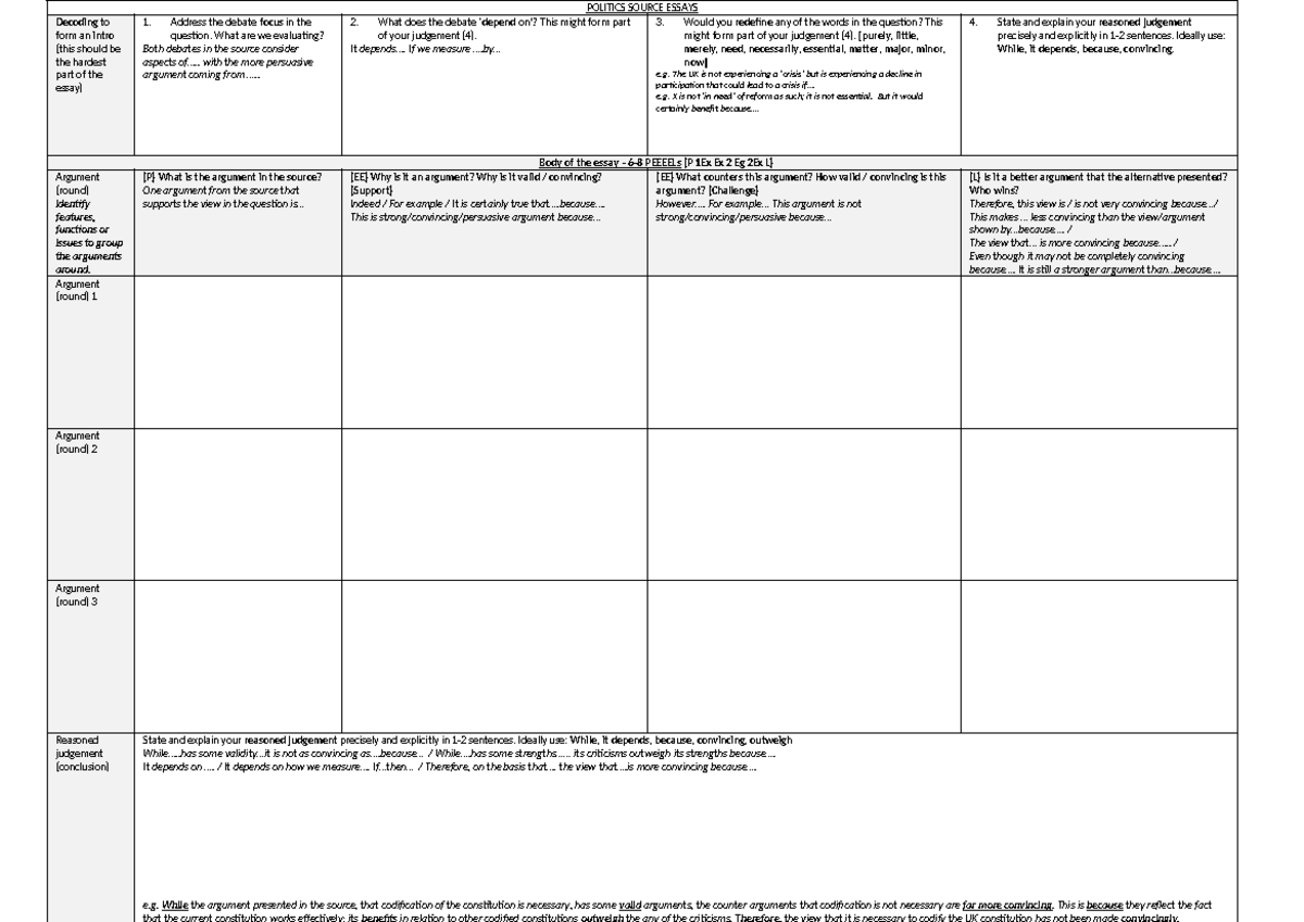 Planning grids - politics - POLITICS SOURCE ESSAYS Decoding to form an ...