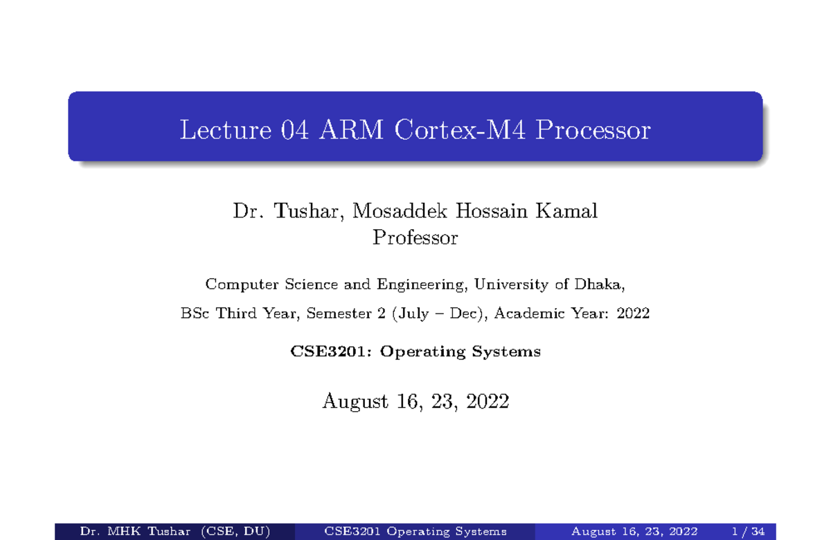 L4 ARM Cortex-M4 Processor - Tushar, Mosaddek Hossain Kamal Professor Computer Science and - Studocu