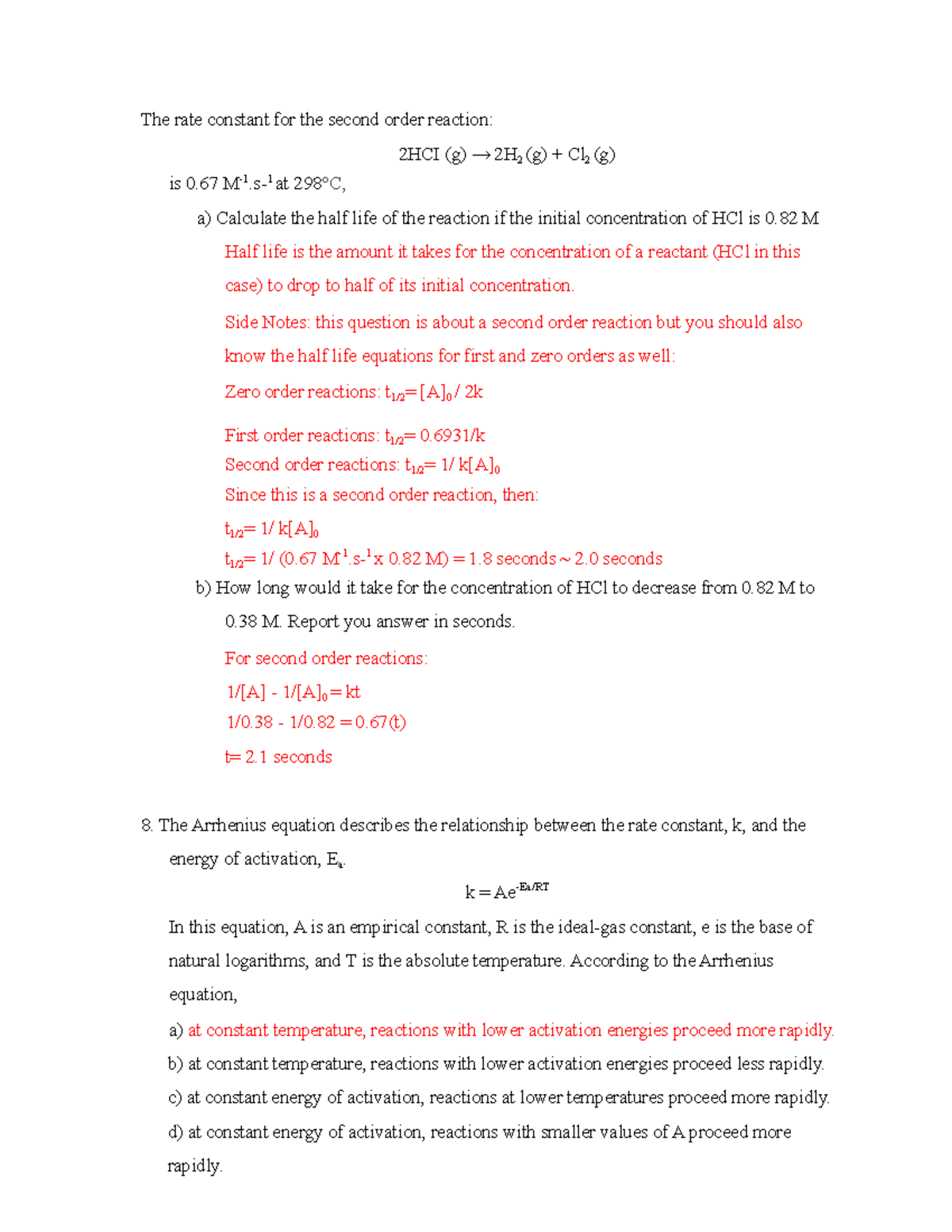 Gen chem 33 - Arrhenius-Equations Law - The rate constant for the ...