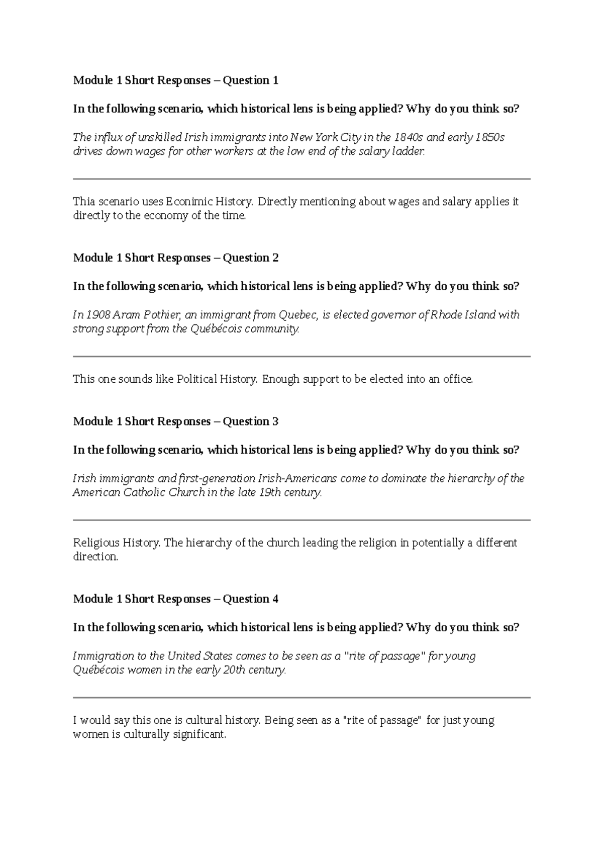 Dakota Dumire HIS 200 Applied History Module 1 Short Answer - Module 1 ...