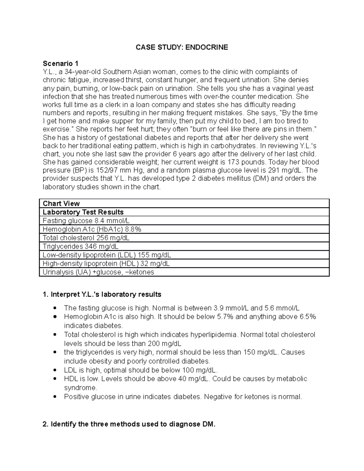 Case study Endocrine 2020 student - CASE STUDY: ENDOCRINE Scenario 1 Y ...