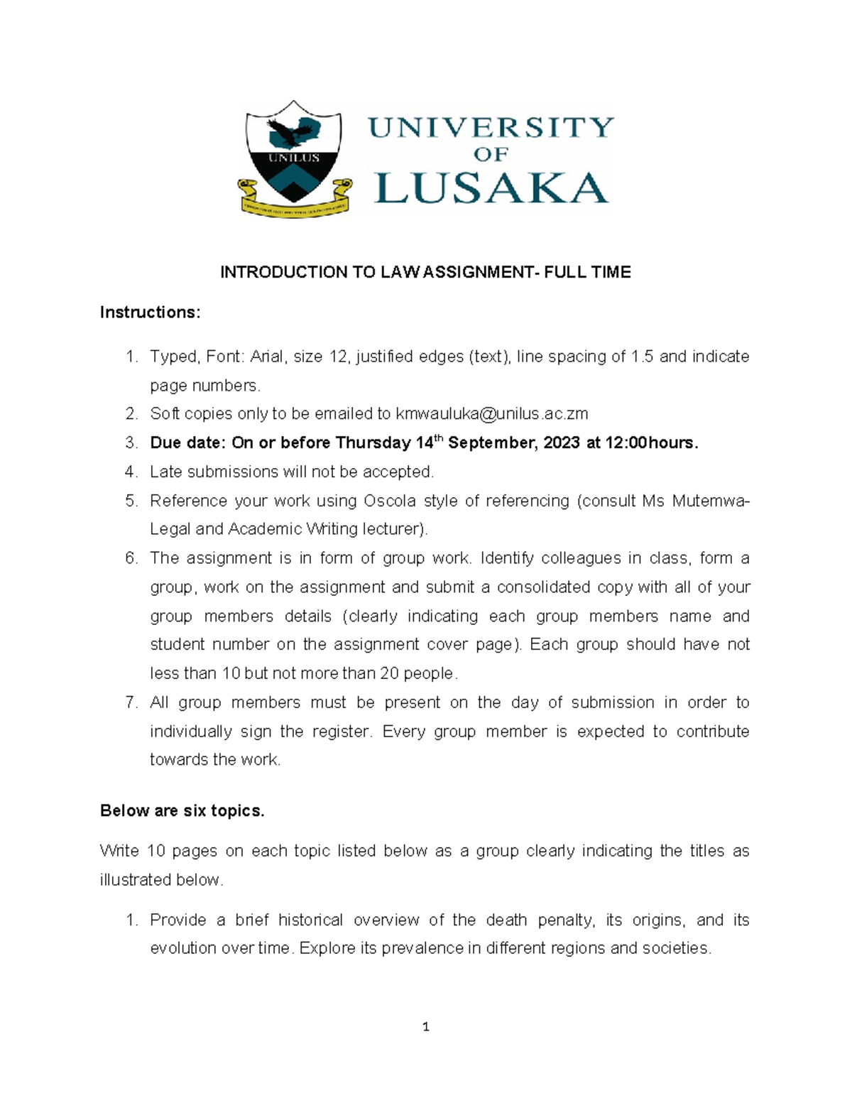 L112 FT 1 2023 2 - Intro to Law assignment - INTRODUCTION TO LAW ...