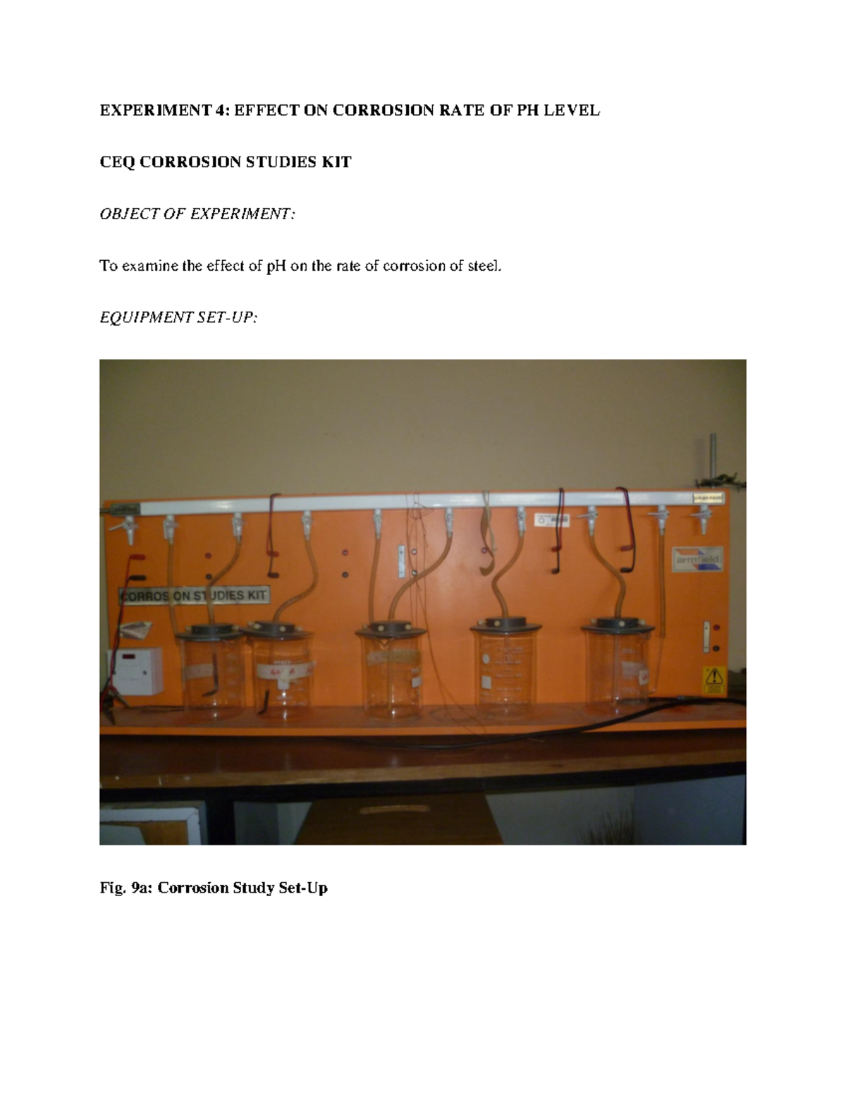 Corrosion TEST - EXPERIMENT 4: EFFECT ON CORROSION RATE OF PH LEVEL CEQ ...
