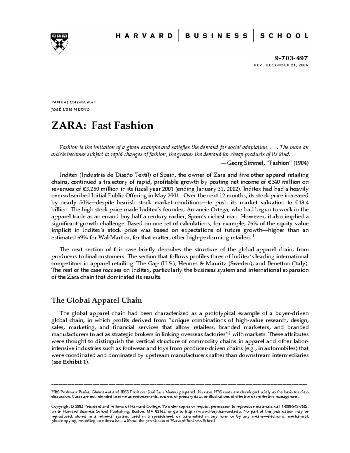 Zara fast fashion Case study HVR - 9 - 7 0 3 - 4 9 7 R E V : D E C E M ...