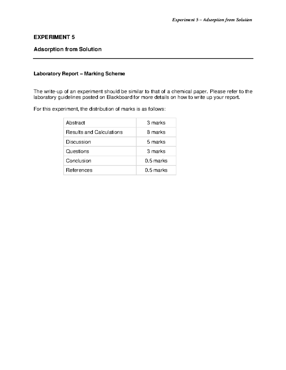 Experiment 5 - Adsorption from Solution - EXPERIMENT 5 Adsorption from Solution Laboratory ...