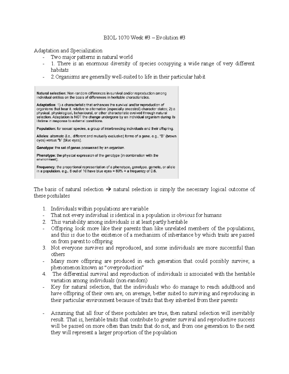 BIOL 1070 Evoluntion part 3 - week #3 - BIOL 1070 Week #3 – Evolution ...