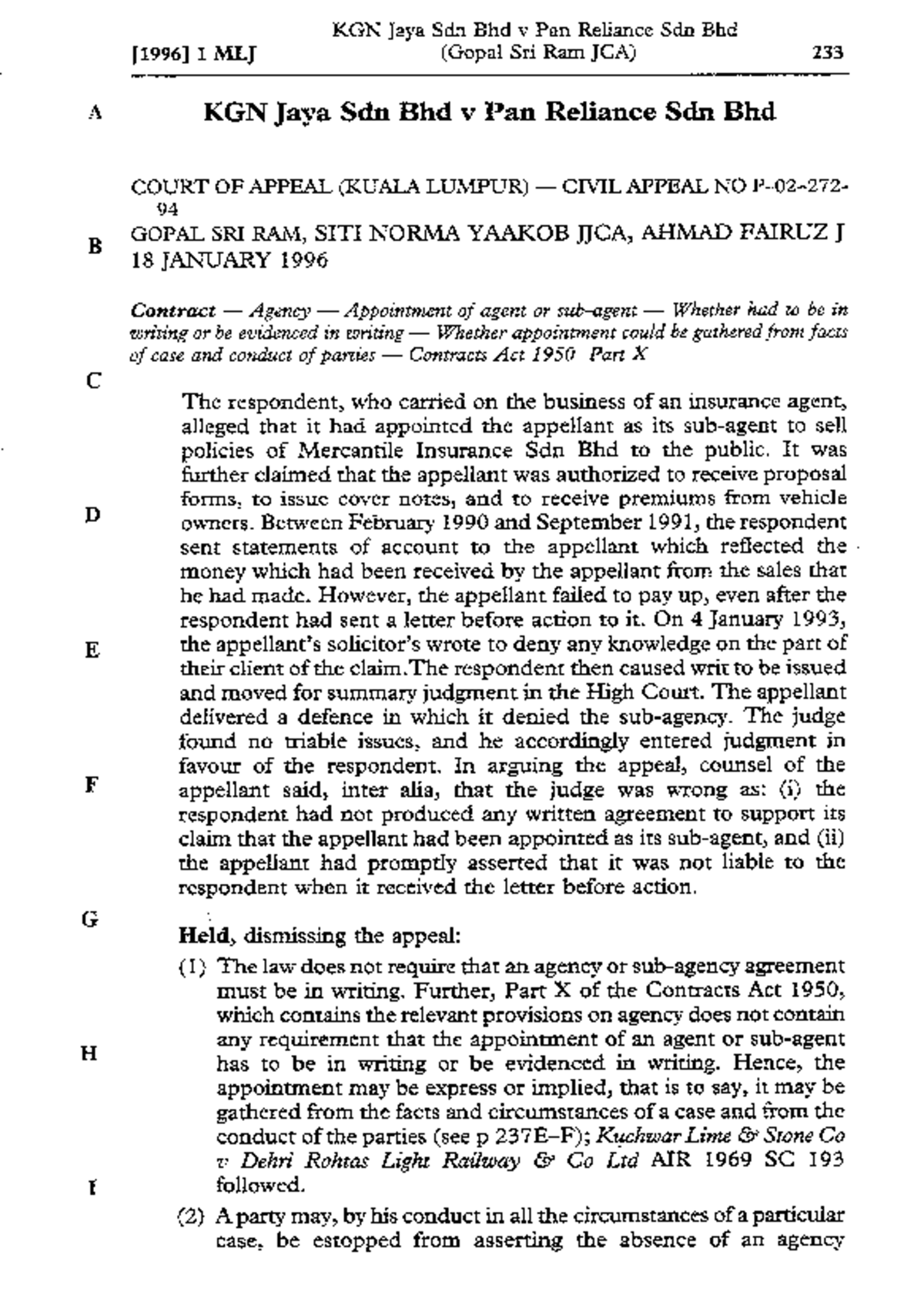KGN JAYA SDN BHD v PAN Reliance SDN BHD - Company Law - MMU - Studocu