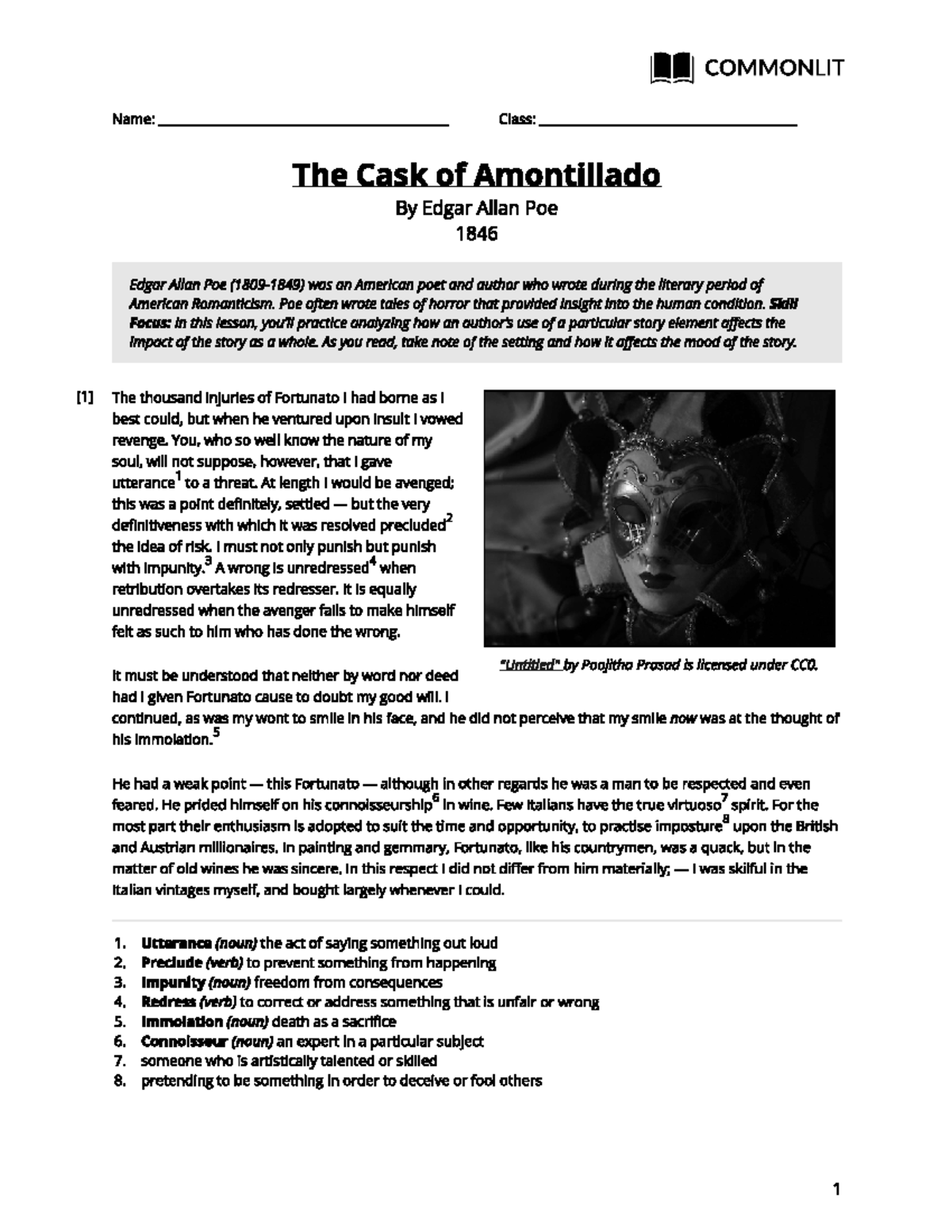 Cask of Amontillado - Reading - ENGL 002 - Studocu