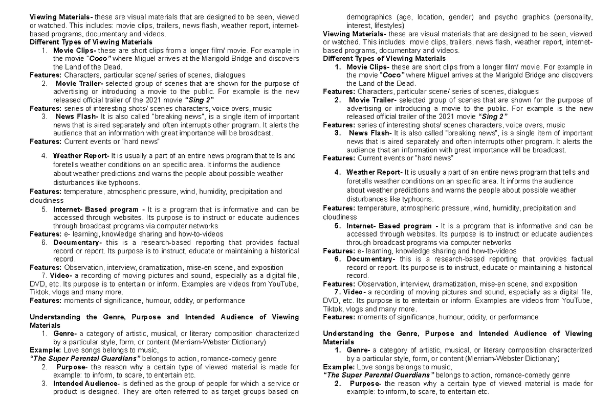 Viewing Materials - This includes: movie clips, trailers, news flash ...