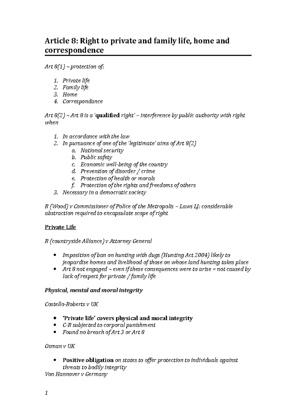 09 ECHR Article 8 (Right to Private and Family Life) - Article 8: Right ...