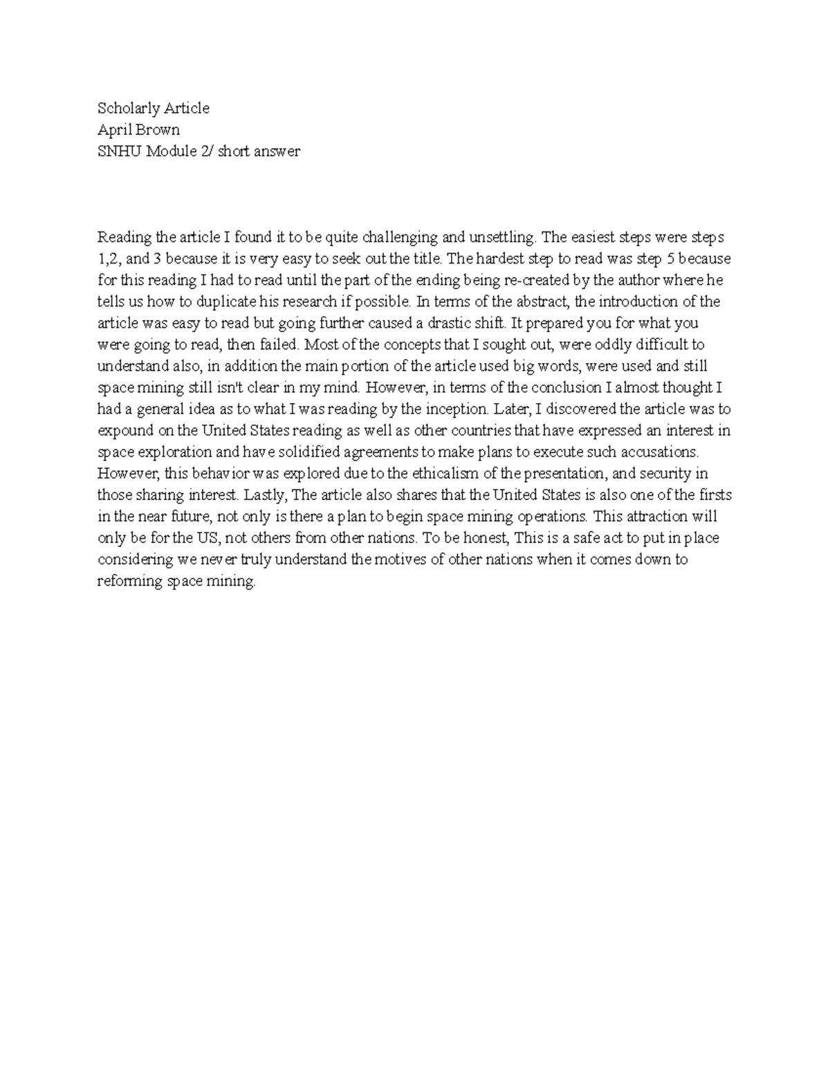 Scholarly Article - Scholarly Article April Brown SNHU Module 2/ short ...