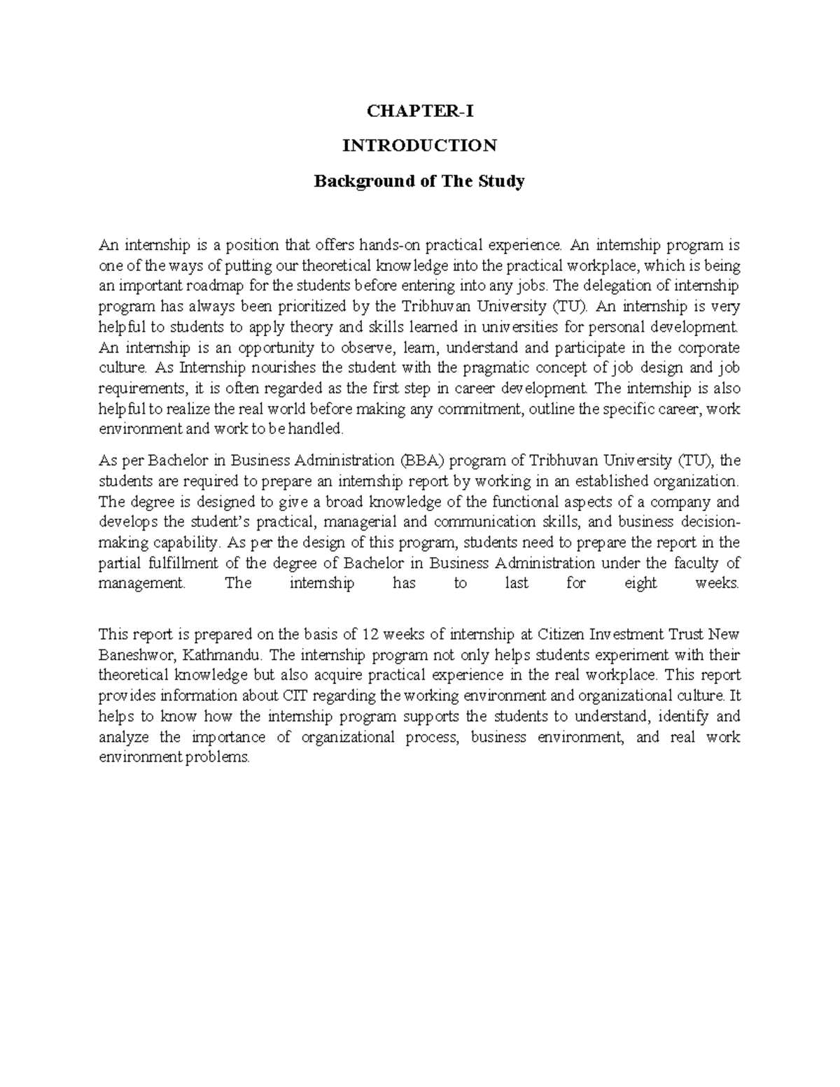 Internship draft - CHAPTER-I INTRODUCTION Background of The Study An ...