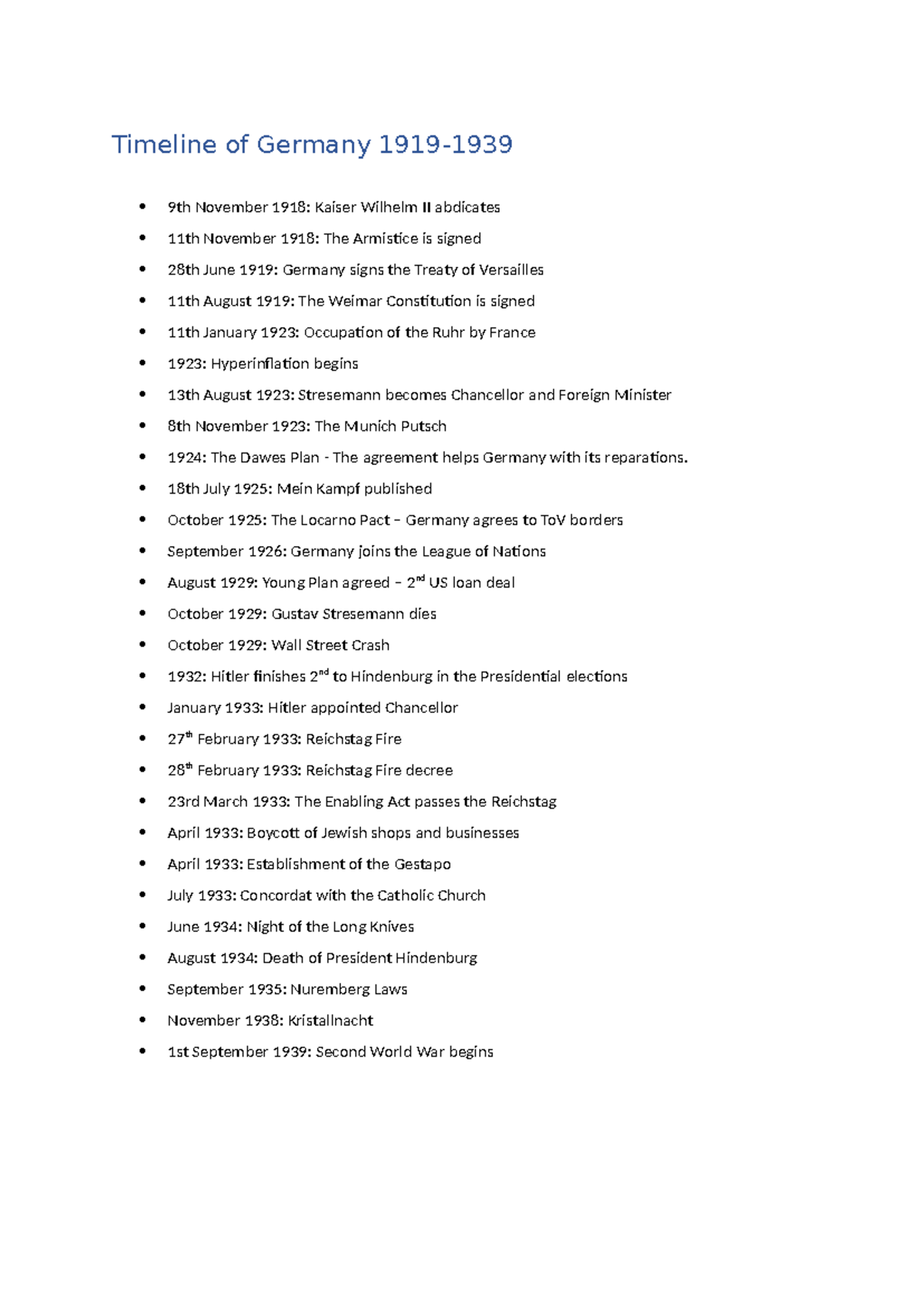 Germany timeline - Timeline of Germany 1919- 9th November 1918: Kaiser ...