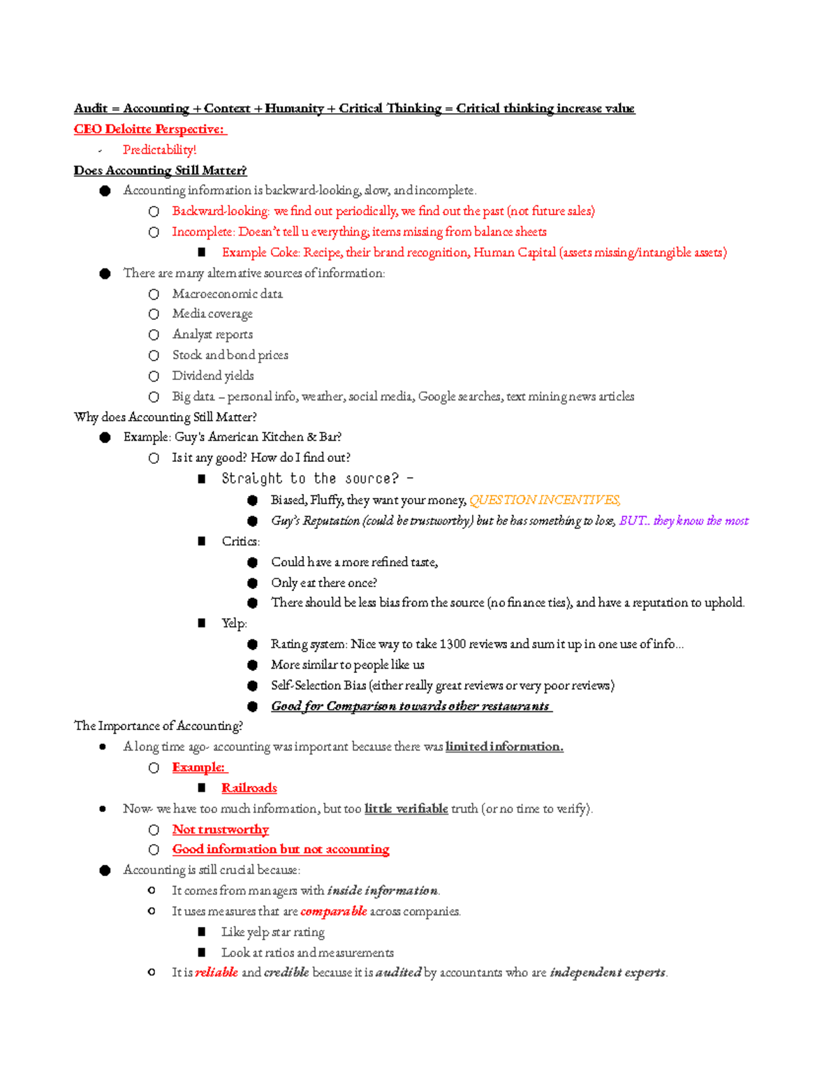ACC EXAM #1 Class Notes - Audit = Accounting + Context + Humanity ...