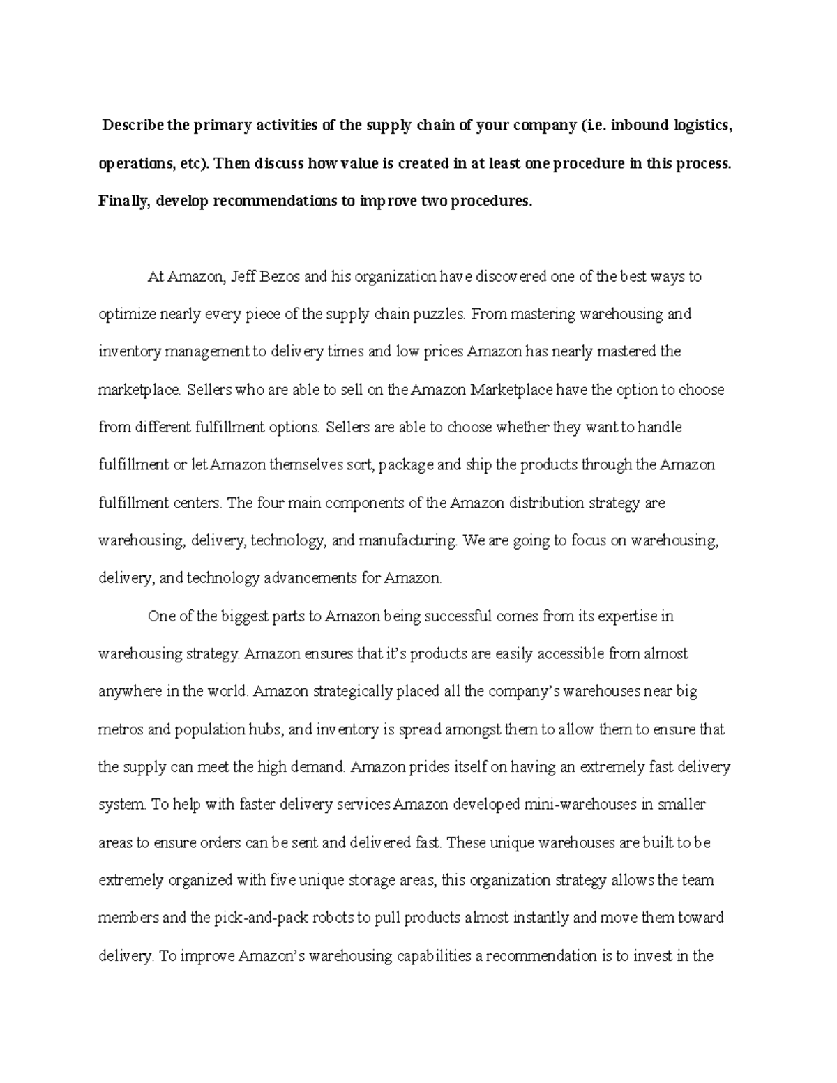 Supply chain of amazon essay - Describe the primary activities of the ...