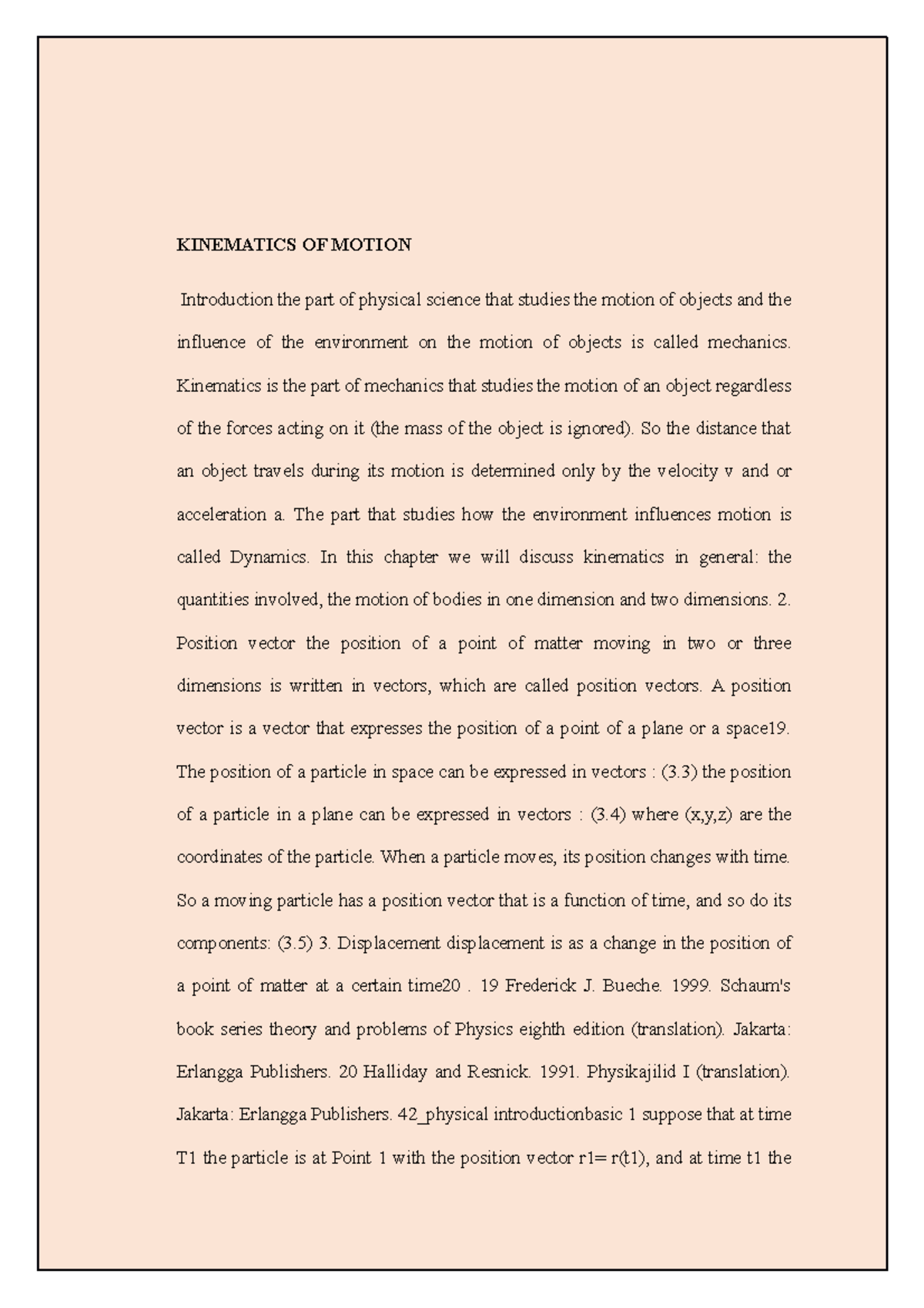 Material - Kinematics OF Motion - KINEMATICS OF MOTION Introduction the ...