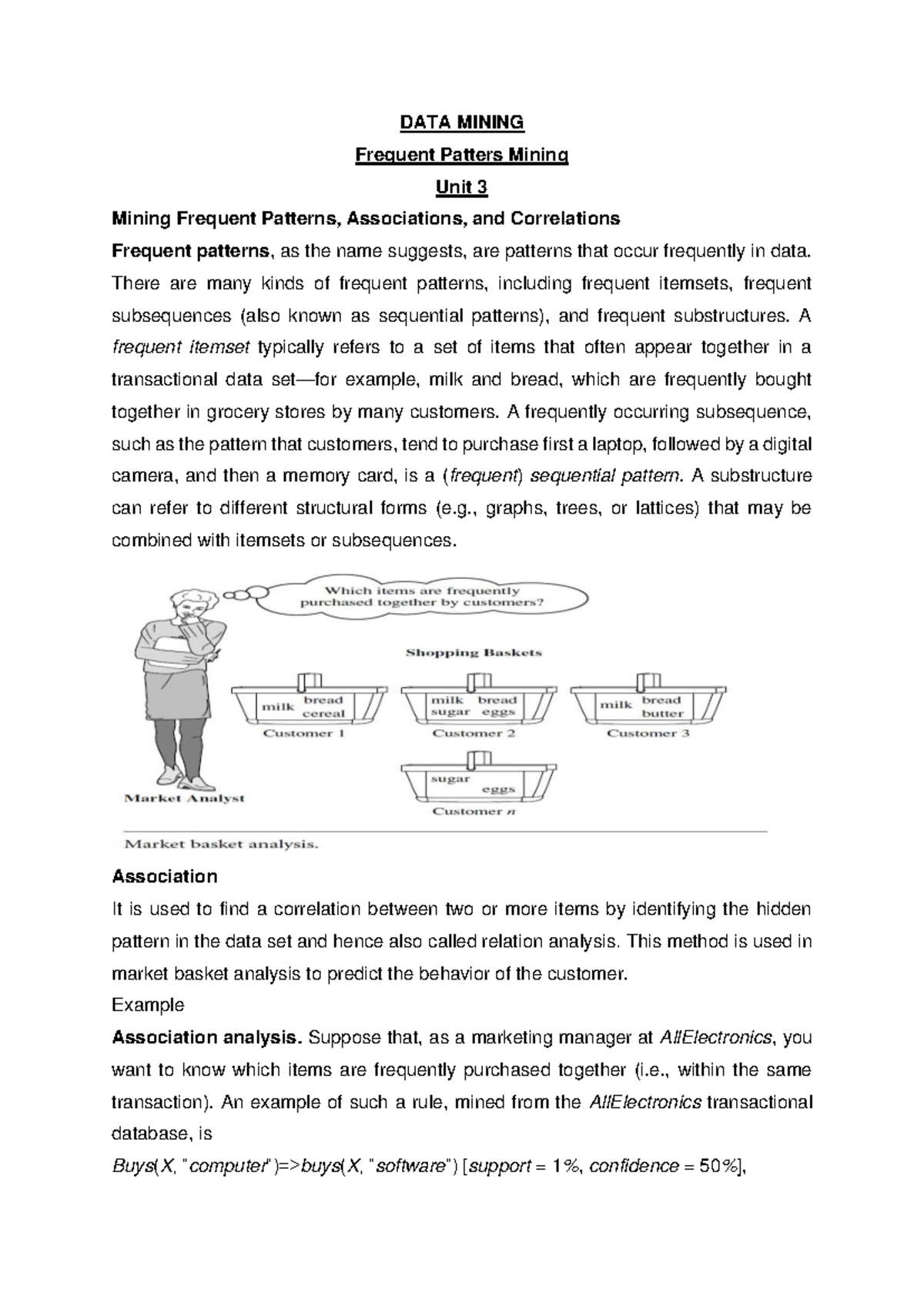 DWDM Unit 3 - Jdjd - DATA MINING Frequent Patters Mining Unit 3 Mining ...