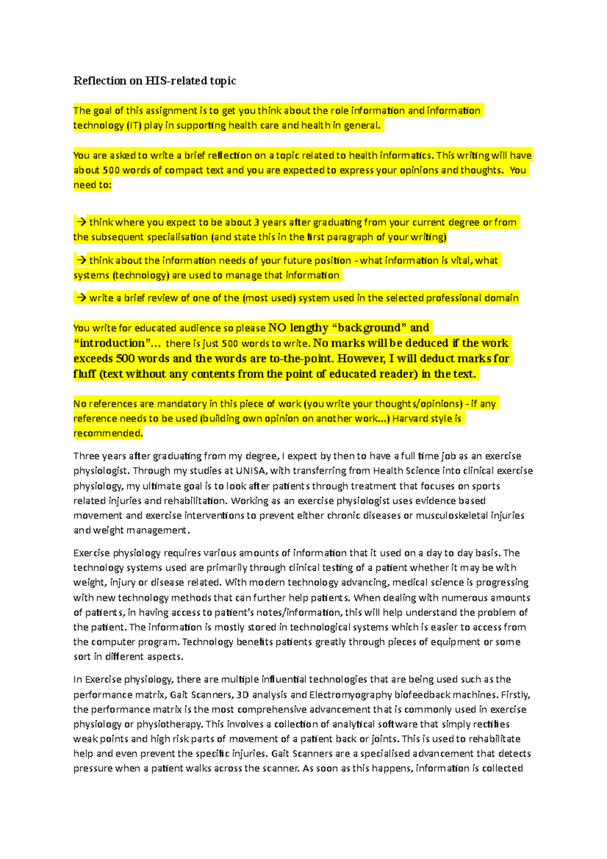 Reflection on HIS-related topic - You are asked to write a brief ...