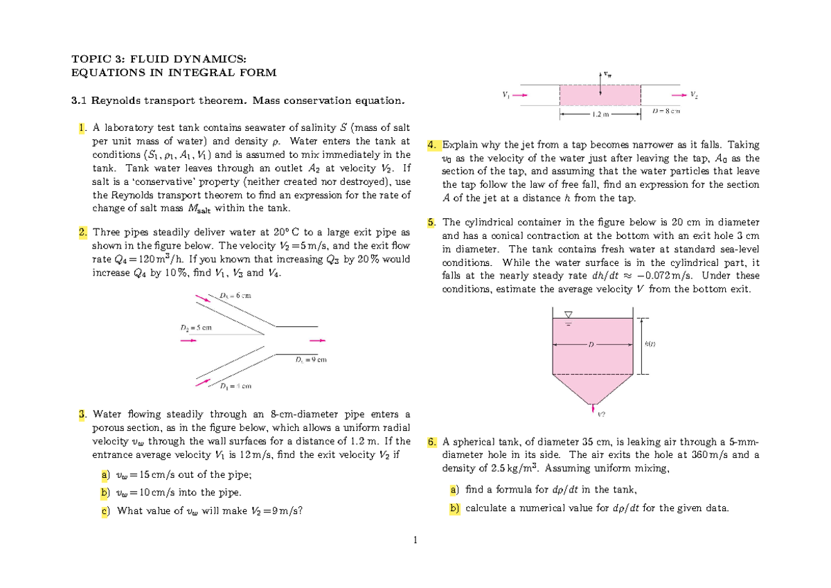 Tema3 new - TOPIC 3: FLUID DYNAMICS: EQUATIONS IN INTEGRAL FORM 3 ...