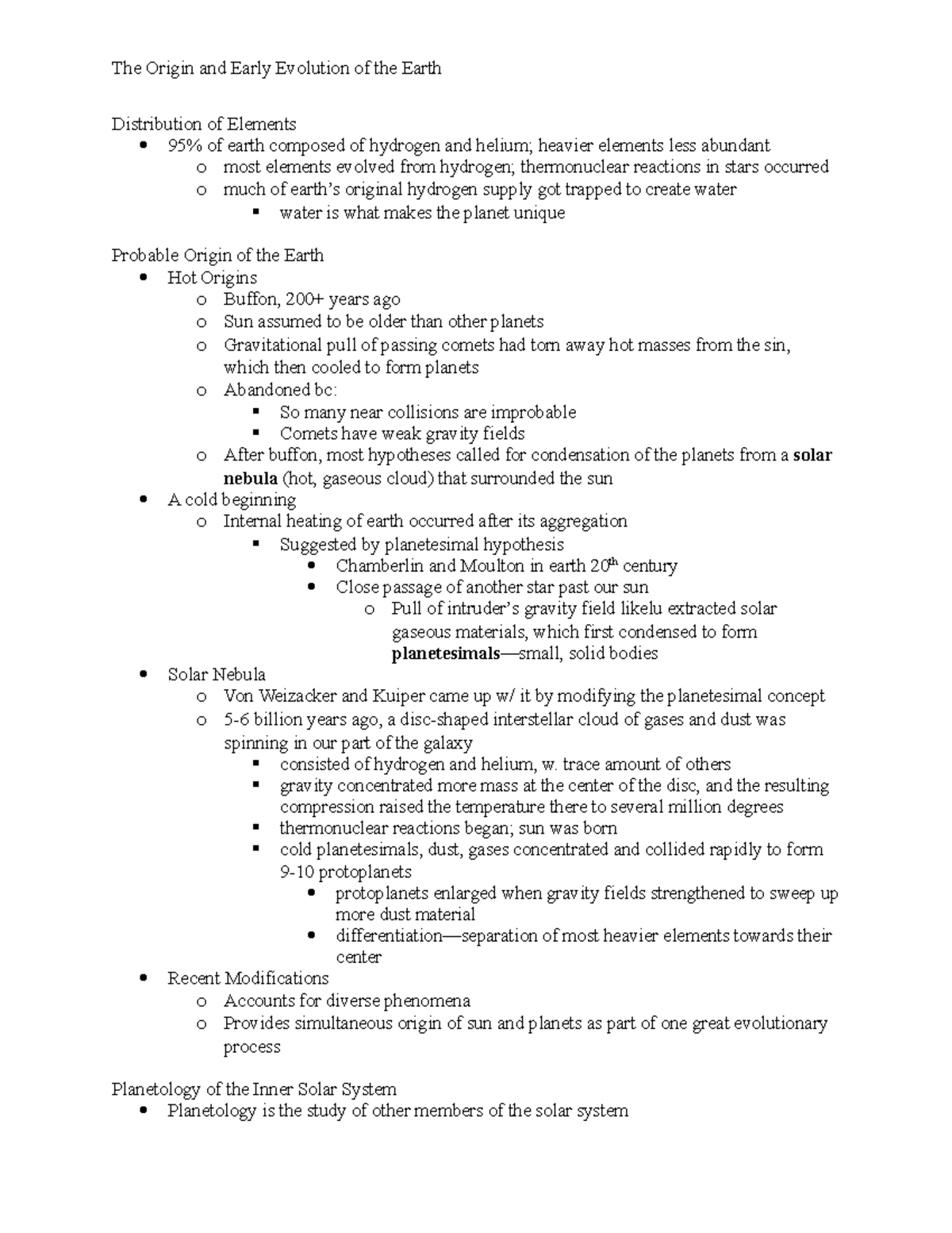 Chapter 6 - Summary Evolution of the Earth - The Origin and Early ...