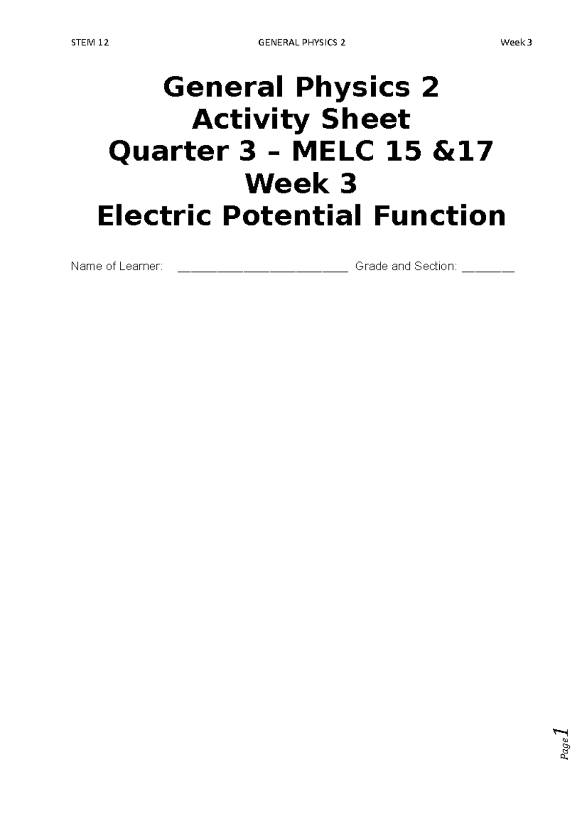 GP Q3 W3 - pls, for up purposes only - General Physics 2 Activity Sheet ...