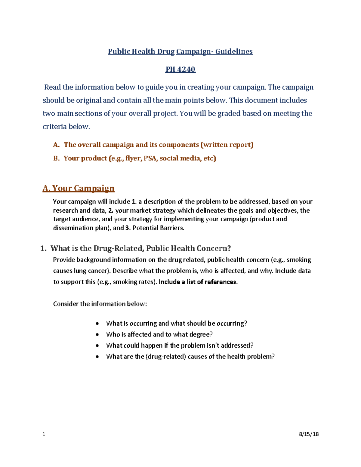 Public Health Drug Campaign- Instructions-Fall 2018 - Public Health ...