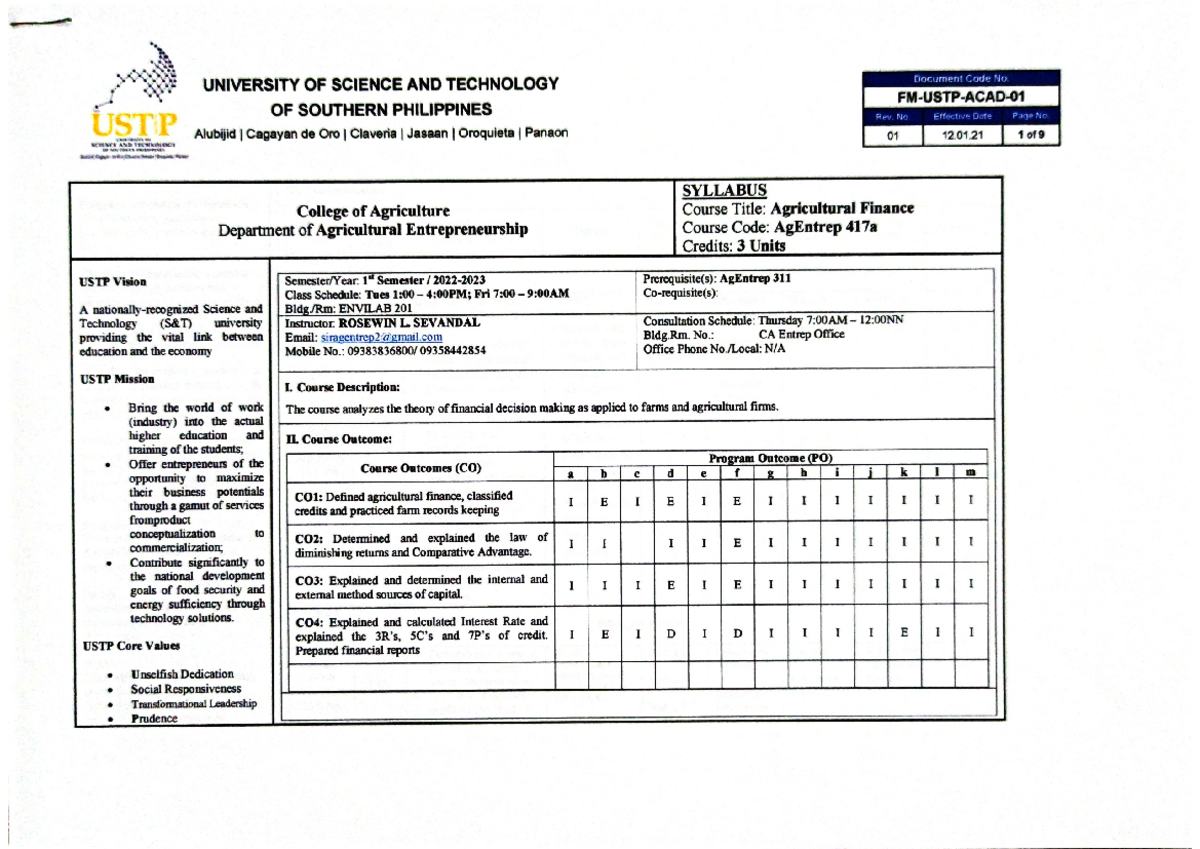 Ag Entrep 417a-Agri Finance - Agricultural Finance - StuDocu