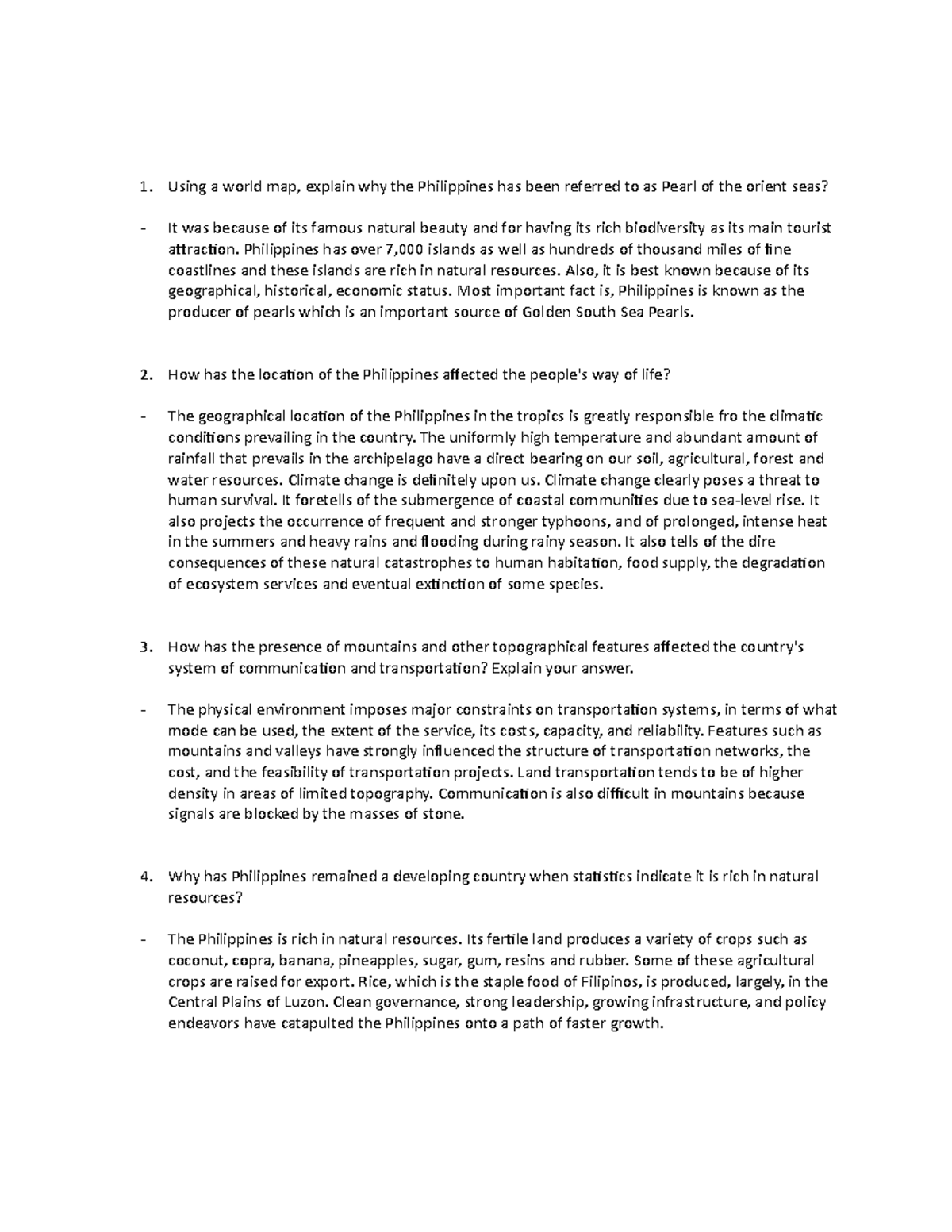 GEC2 Philippine History Activity 1 - Using a world map, explain why the ...