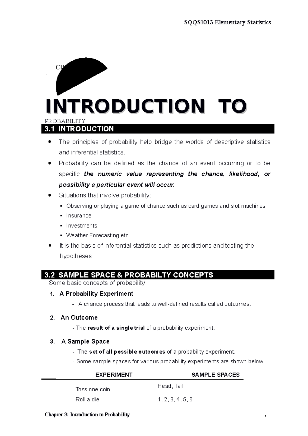 Chapter 3-SQQS1013 - ELEMENTARY STATISTICS - INTRODUCTION INTRODUCTION ...