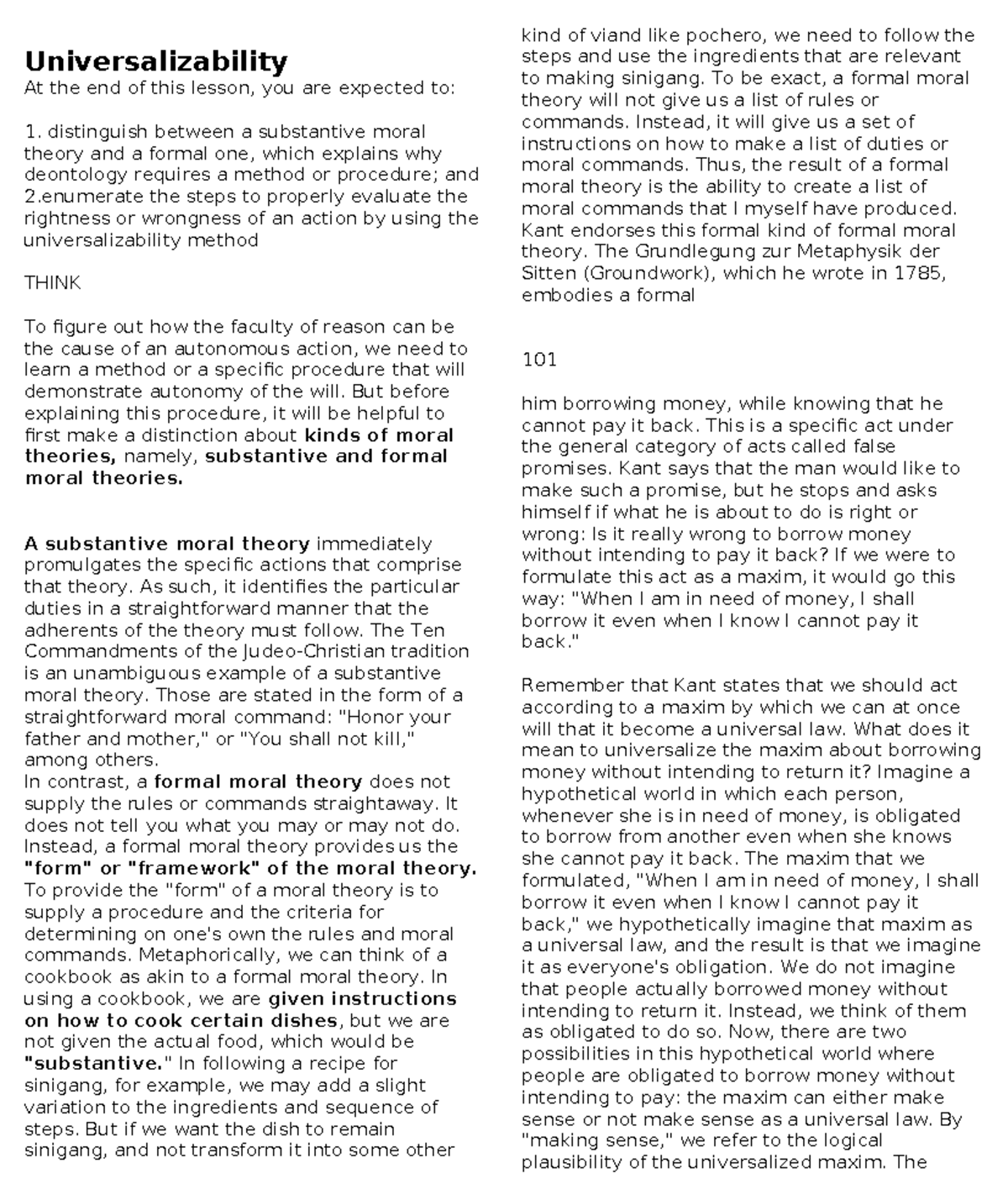 Universalizability- Ethics- Reporting - Universalizability At the end ...