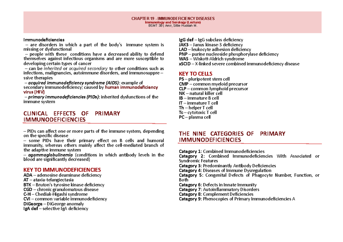IS Transes Chapter 19 - CHAPTER 19 - IMMUNODEFICIENCY DISEASES ...