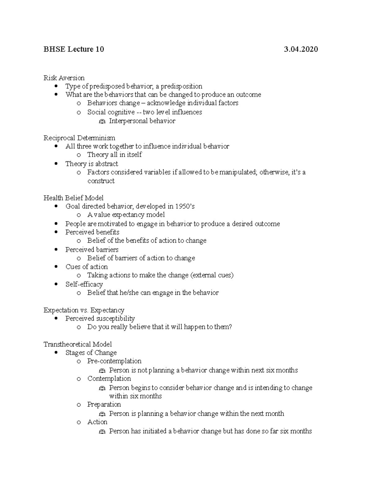 BHSE Lecture 10 - Dr. Lee - BHSE Lecture 10 3.04 Risk Aversion Type of ...