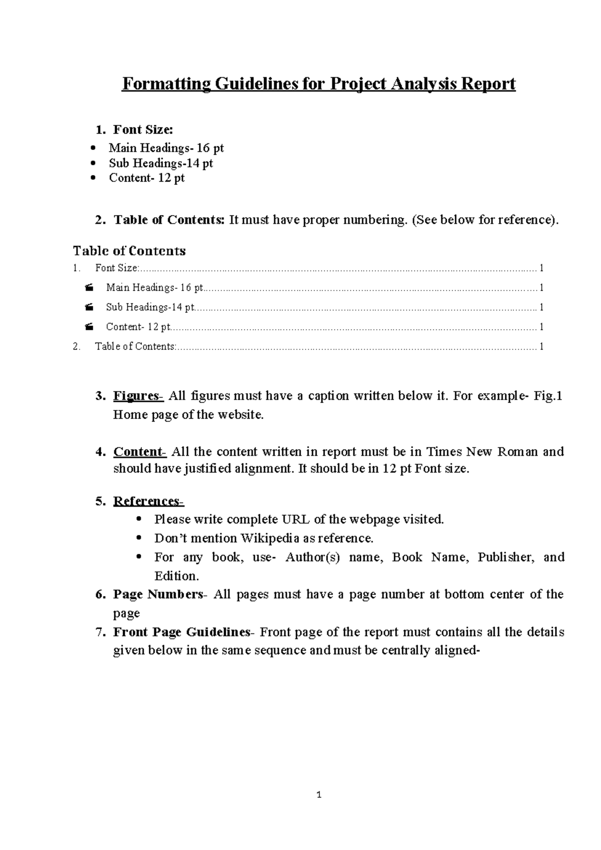 Formatting Guidelines for Project analysis report - Font Size: Main ...