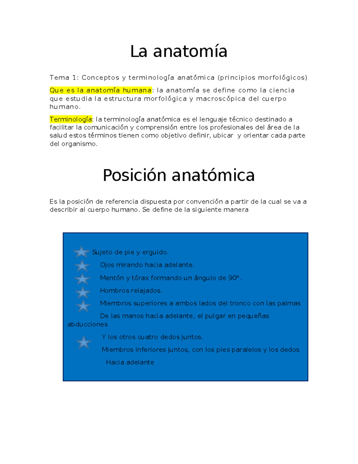 Guia de anatomia - La anatomía Tema 1: Conceptos y terminología ...
