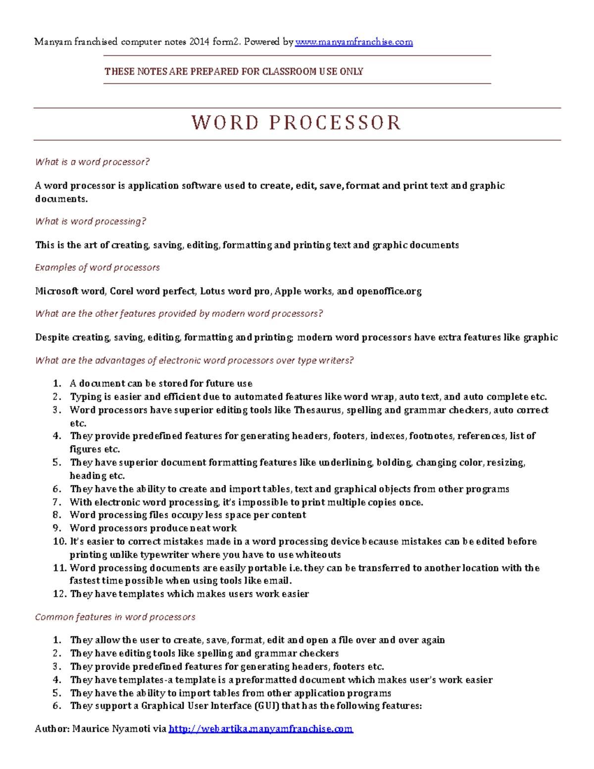 Introduction to word processor - Manyam franchised computer notes 2014 ...