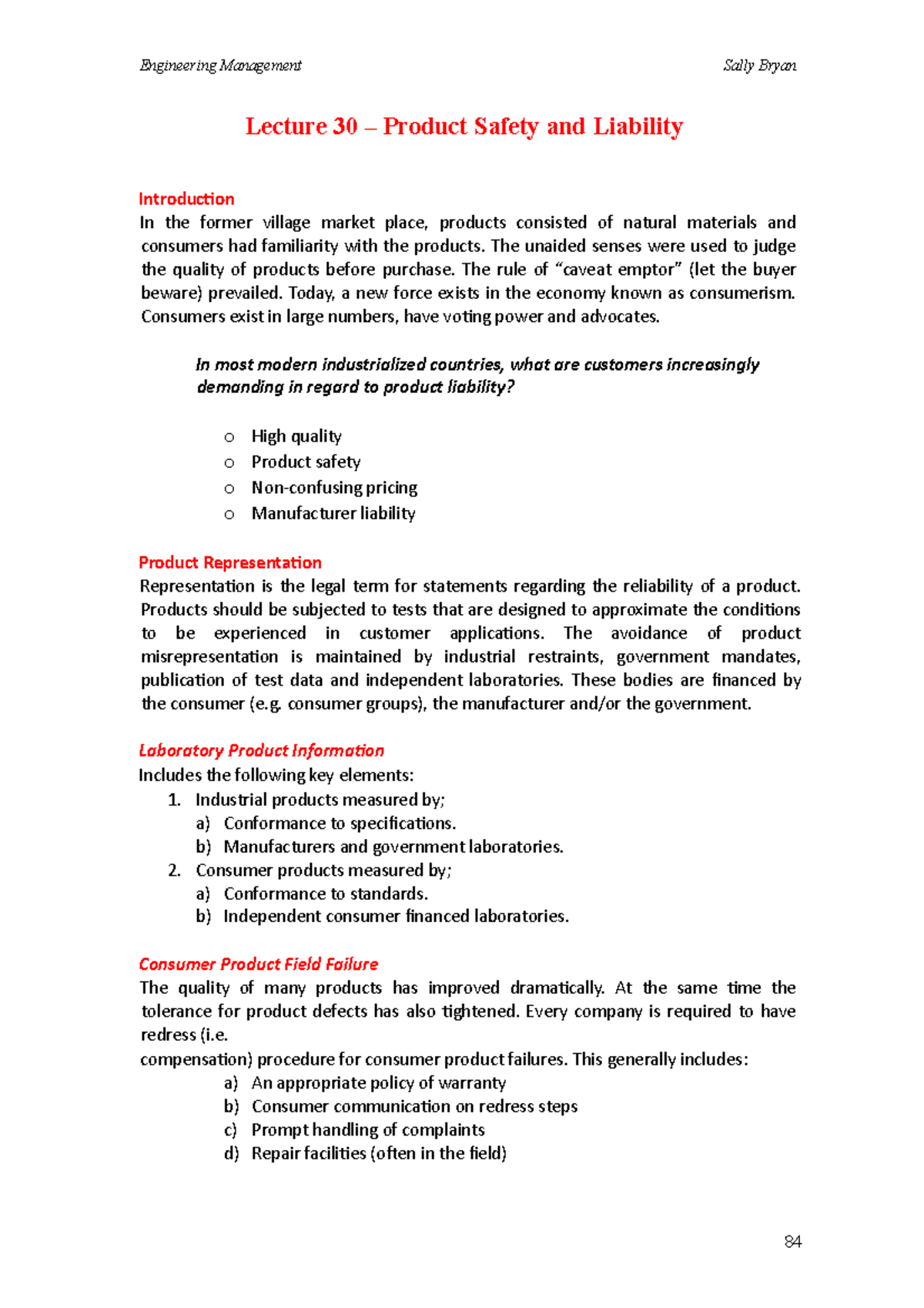 Handout 9 - Product Liability & H&S - Engineering Management Sally ...