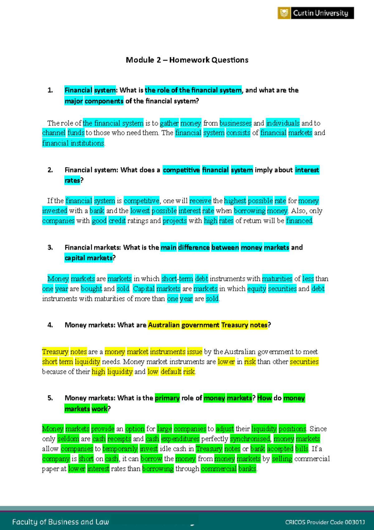 ACCT1002 M2 Homework Questions - Module 2 – Homework Questions Financial system: What is the ...