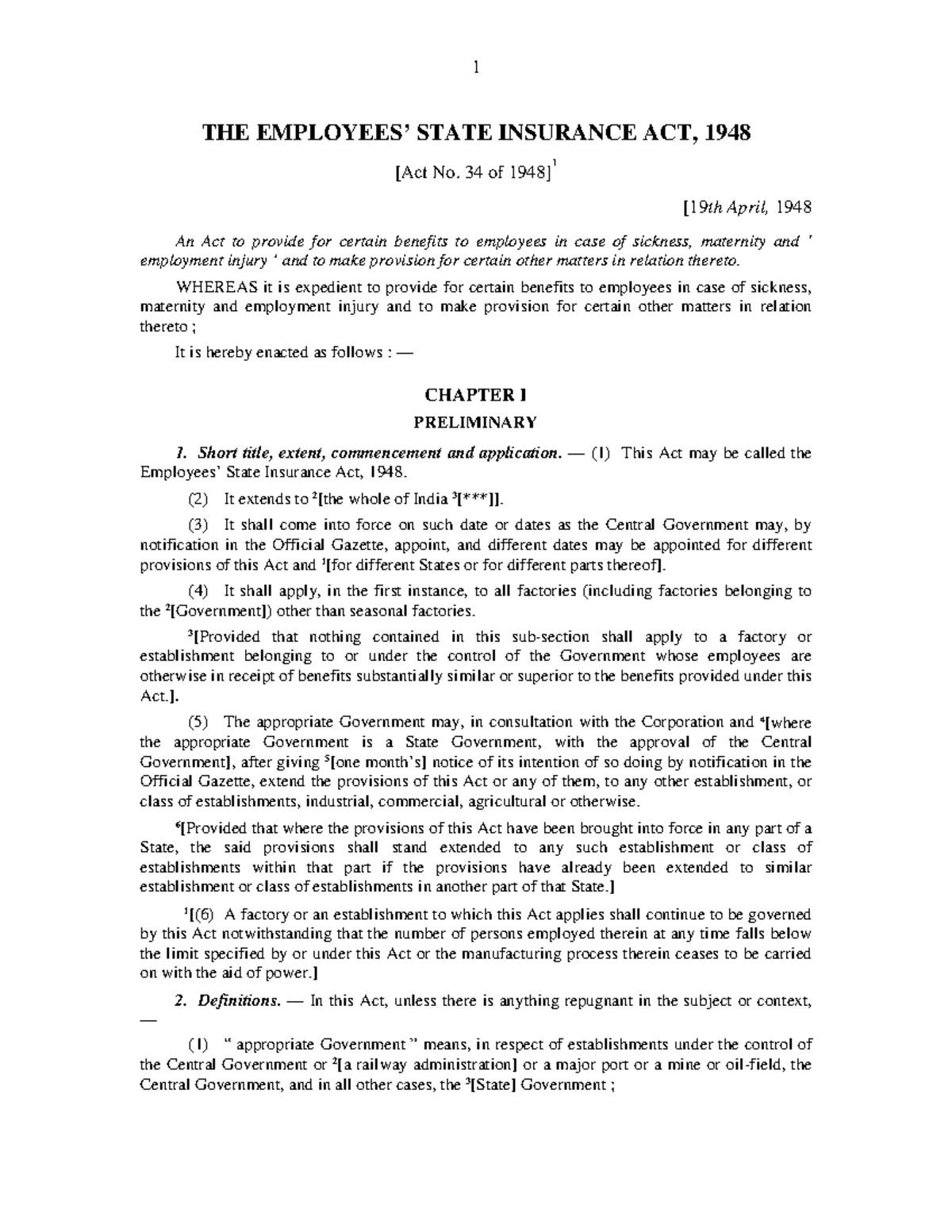ESIAct - very very useful notes - THE EMPLOYEES’ STATE INSURANCE ACT ...