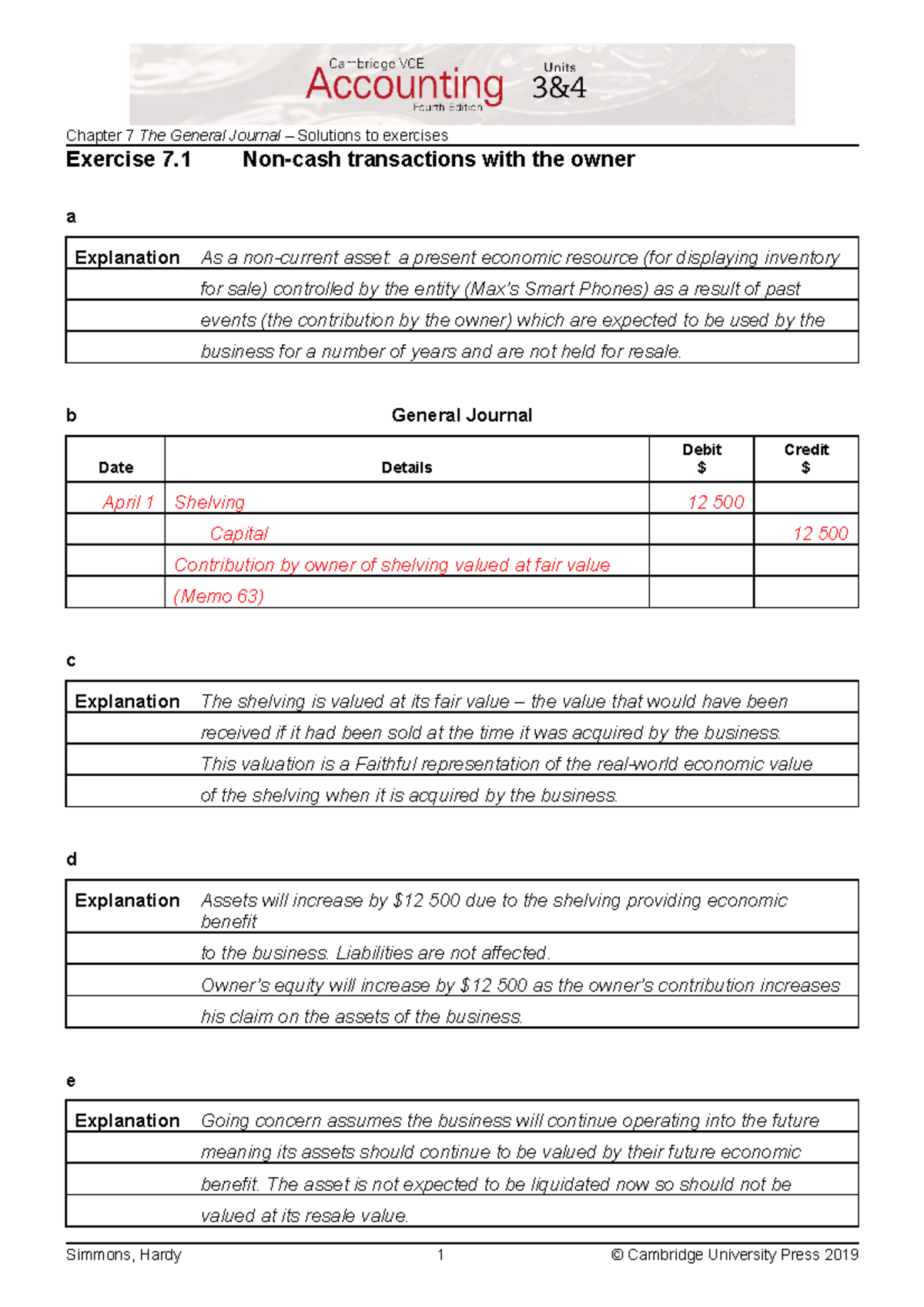 Chapter 7 solutions - Exercise 7 Non-cash transactions with the owner a ...