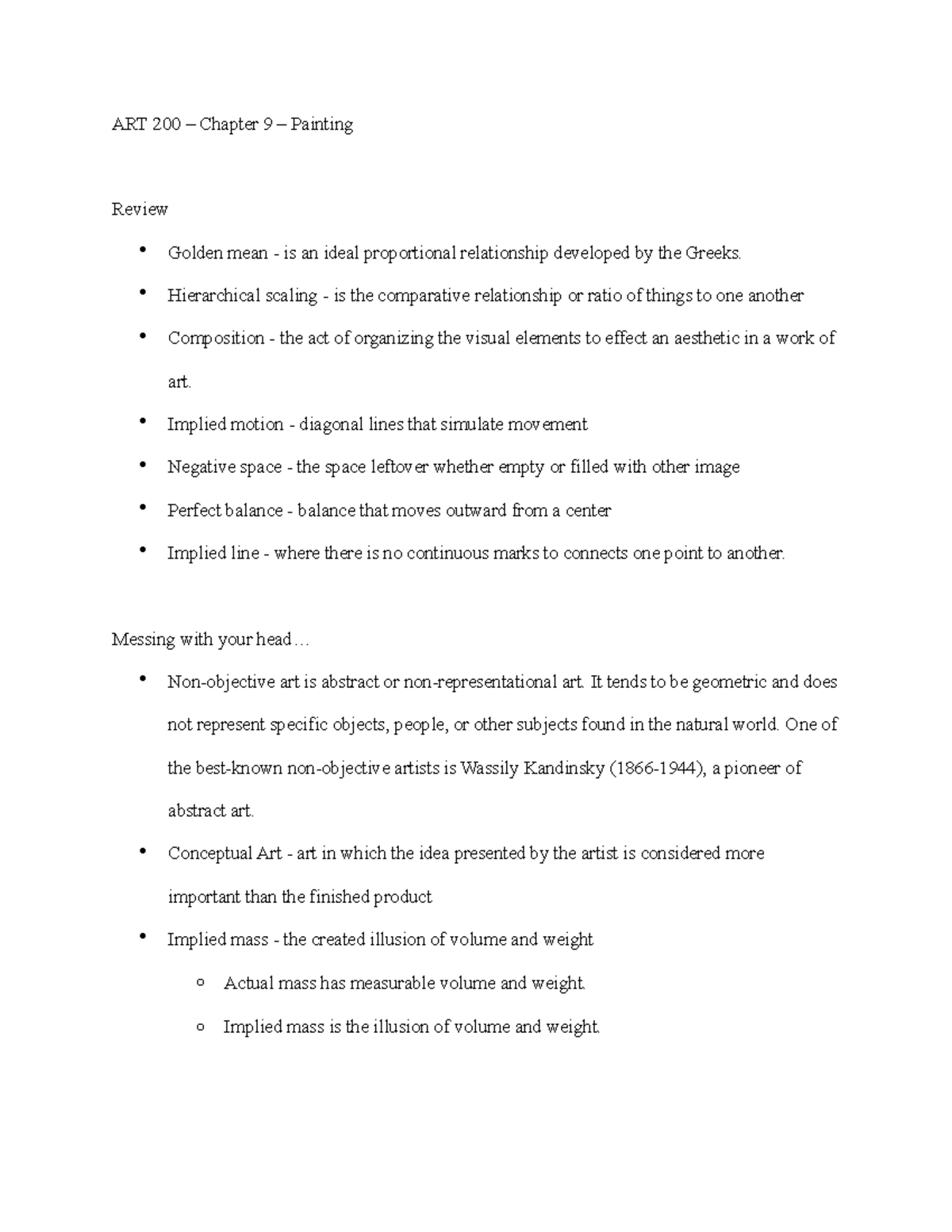 ART 200 - Chapter 9 - Painting - ART 200 – Chapter 9 – Painting Review ...