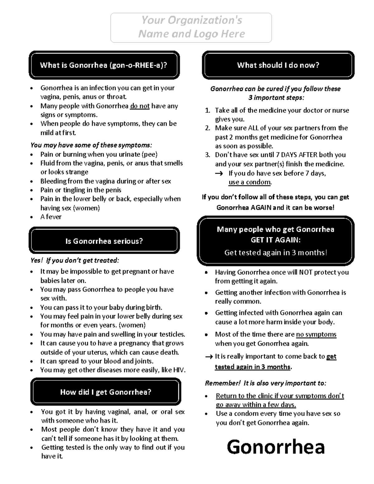 Gonorrhea Patient Education Template English - Gonorrhea is an ...